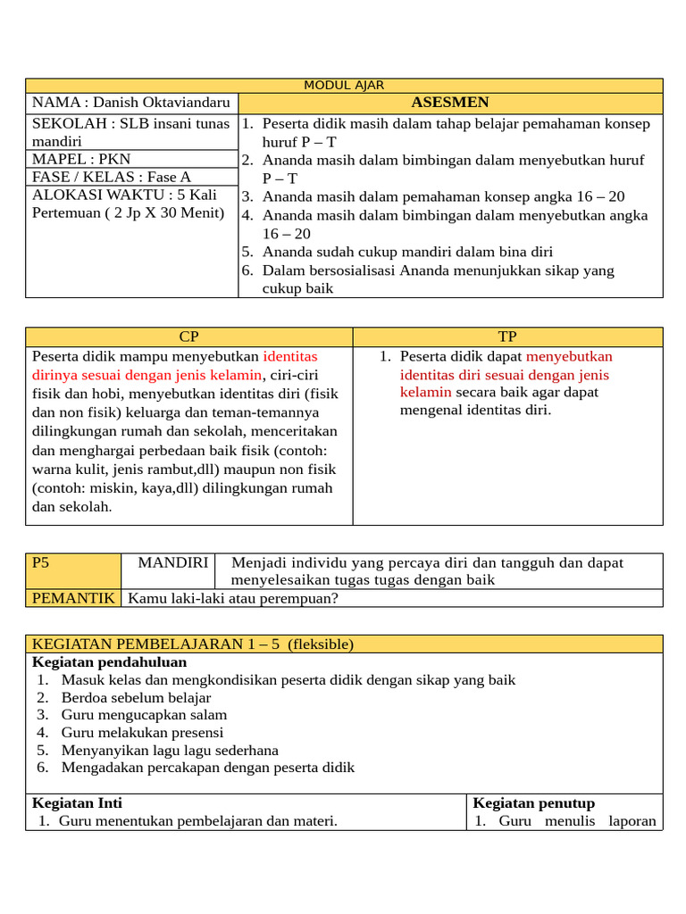 Modul Ajar PKN untuk SLB Fase A | PDF