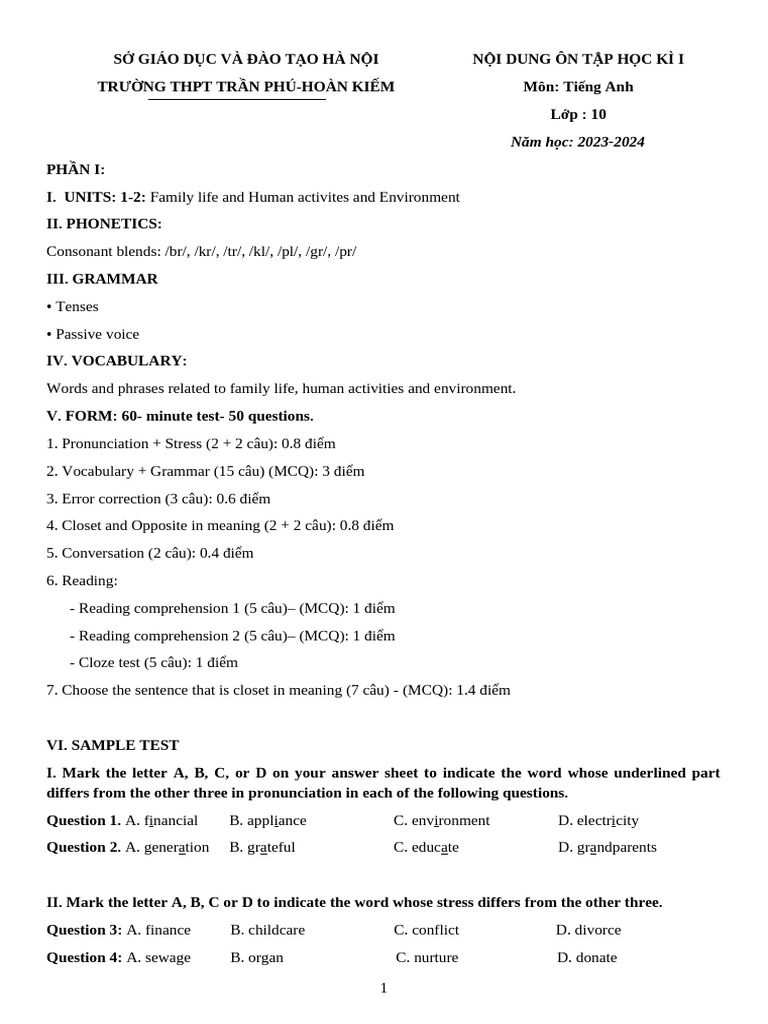 TPHK Final de Cuong On Tap Hki Tieng Anh Khoi 10 - 229202383357 | PDF | Robot | Robotics