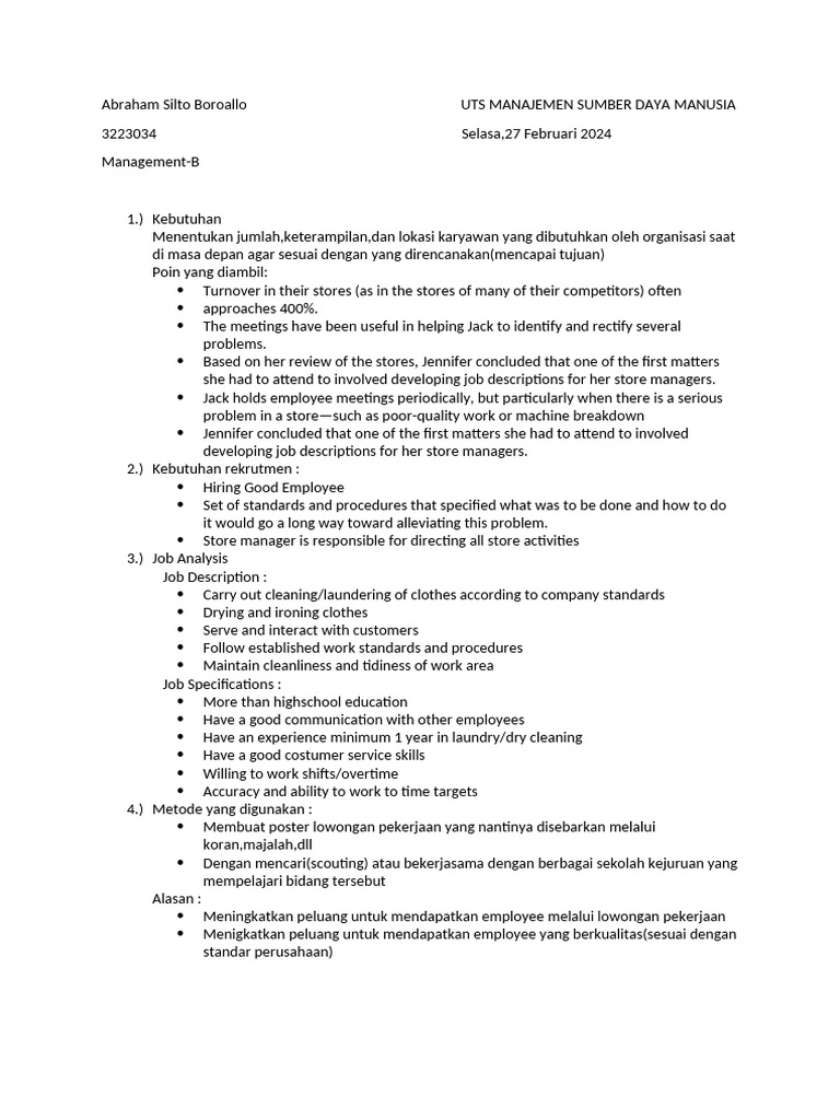 Abraham Silto Boroallo-UTS Manajemen Sumber Daya Manusia | PDF | Employee Relations | Human ...