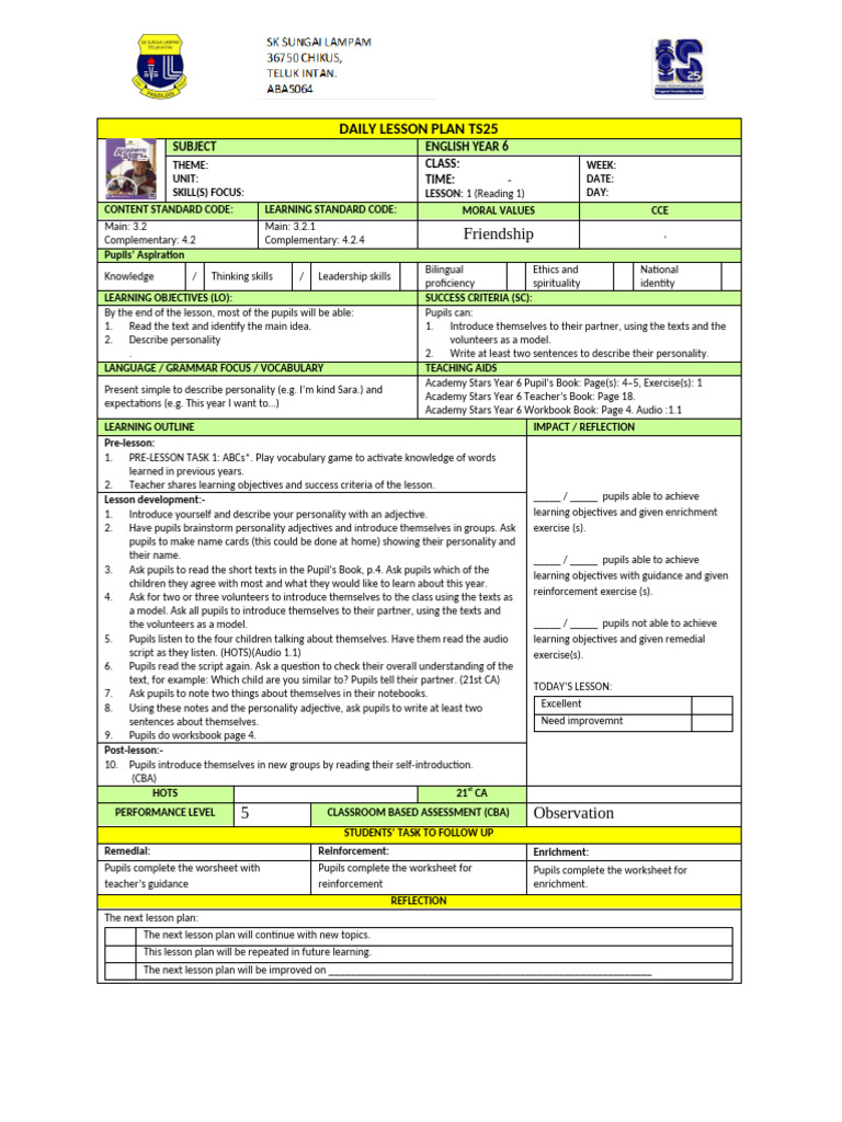BI Y6 | PDF | Lesson Plan | Teachers