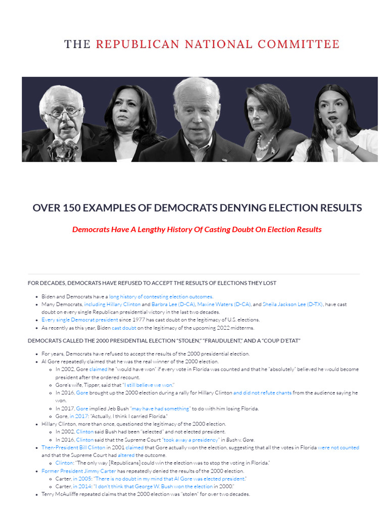 Over 150 Examples of Democrats Denying Election Results Over The Past ...