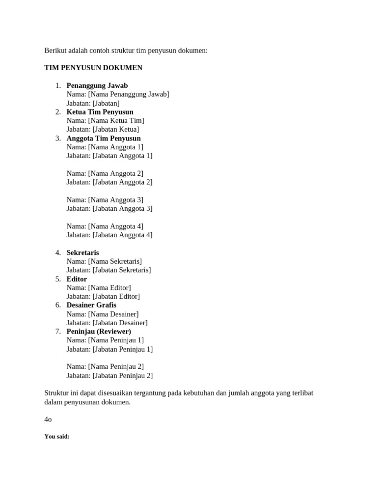 Berikut Adalah Contoh Struktur Tim Penyusun Dokume1 | PDF