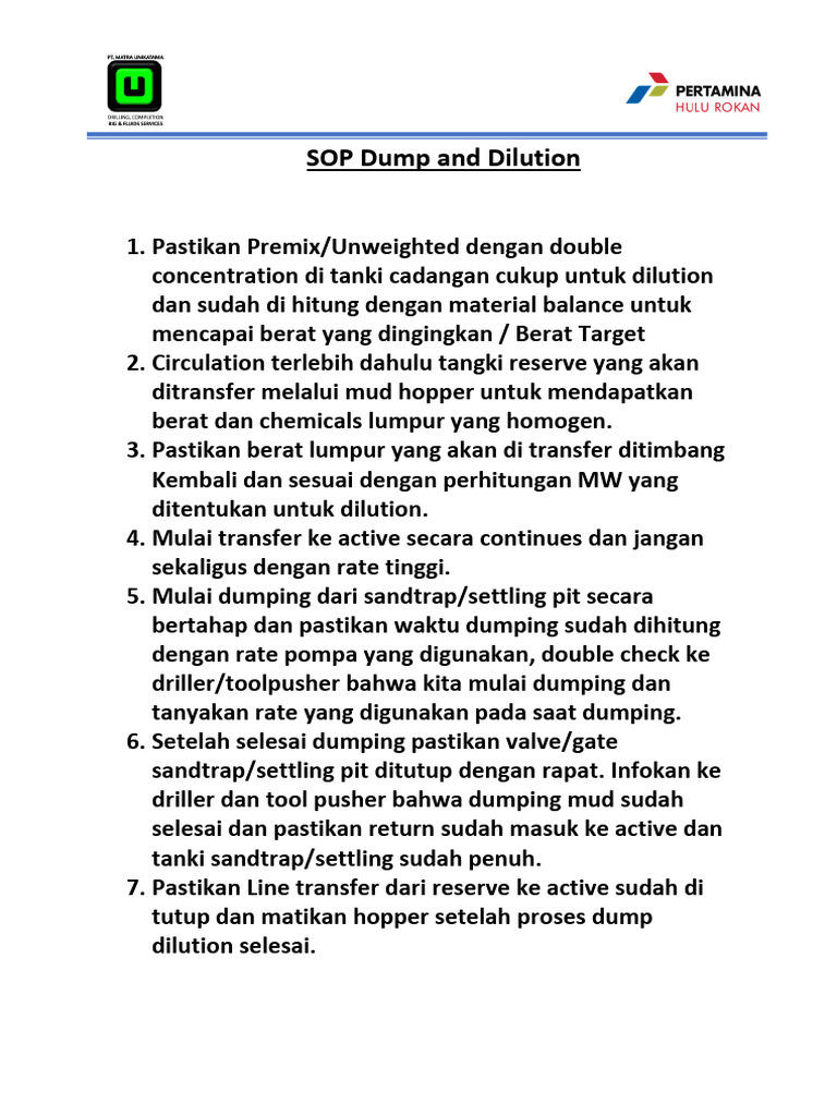 SOP Dump and Dilution | PDF