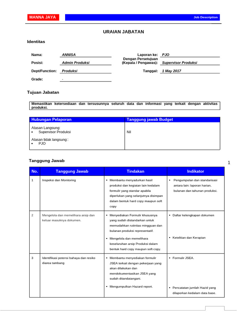 Jobdesk Admin Produksi | PDF
