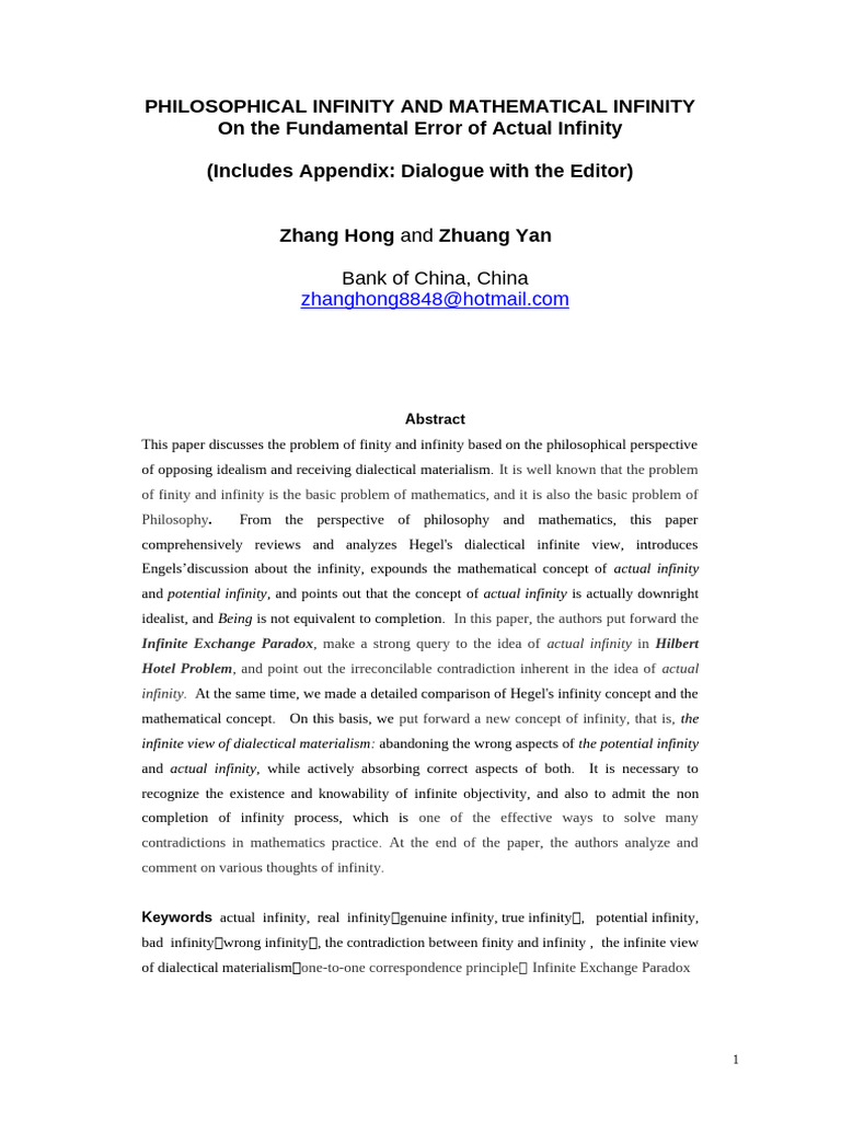 Zhang Hong and Zhuang Yan Philosophical Infinity and Mathematical ...