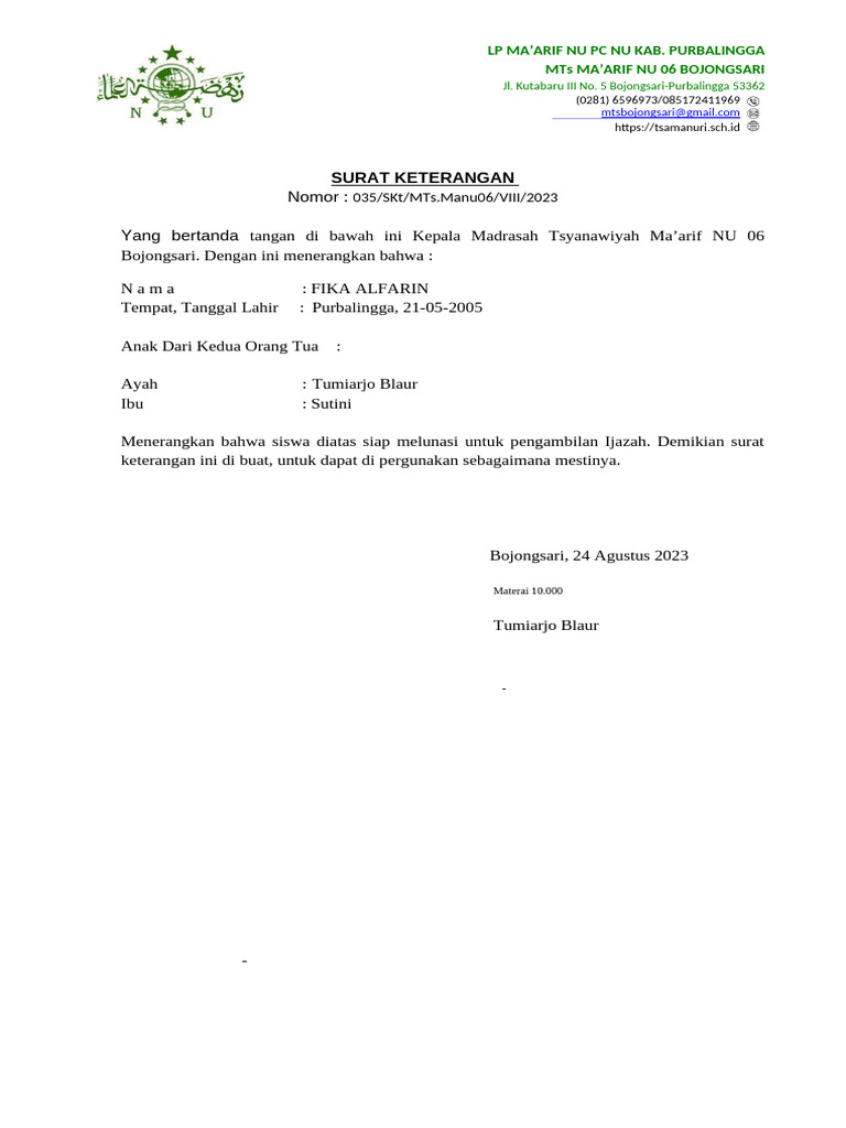 035 Surat Pernyataan | PDF