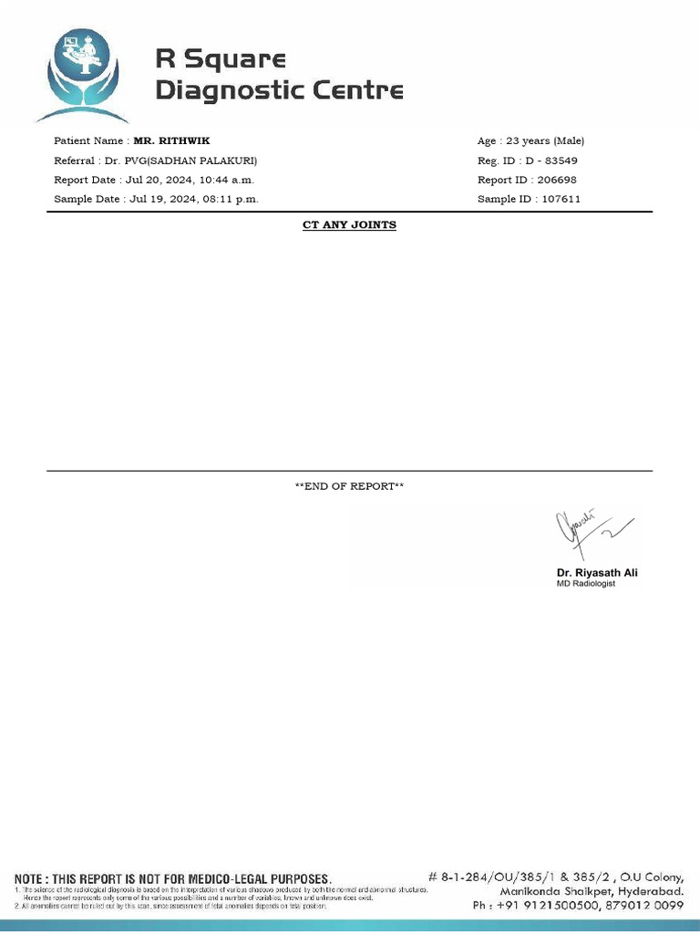 CT Scan Report | PDF