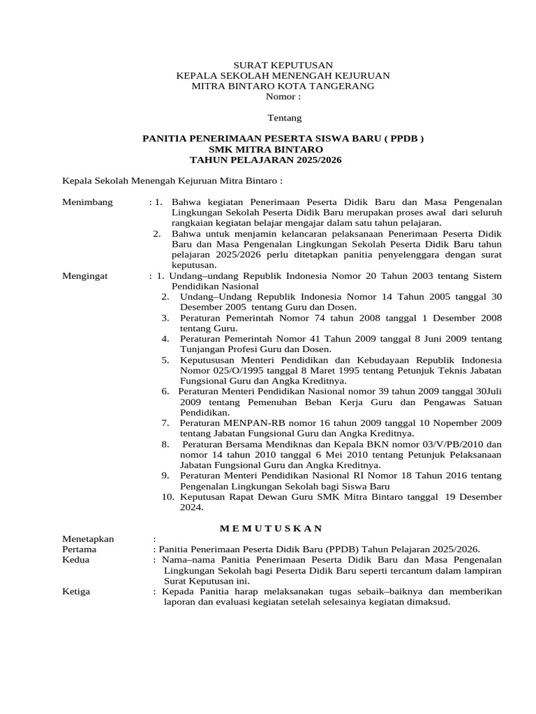 SK Panitia PPDB 2022 2023 New 1 | PDF