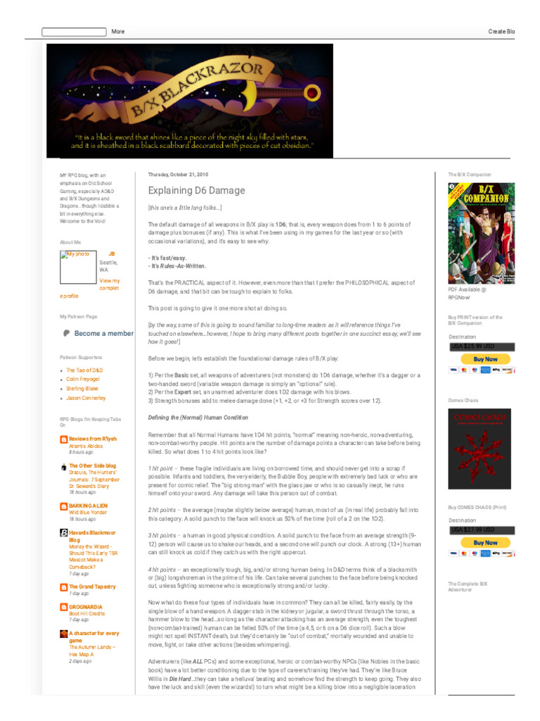 B - X Blackrazor - Explaining d6 Damage | PDF | Dungeons & Dragons | Dagger