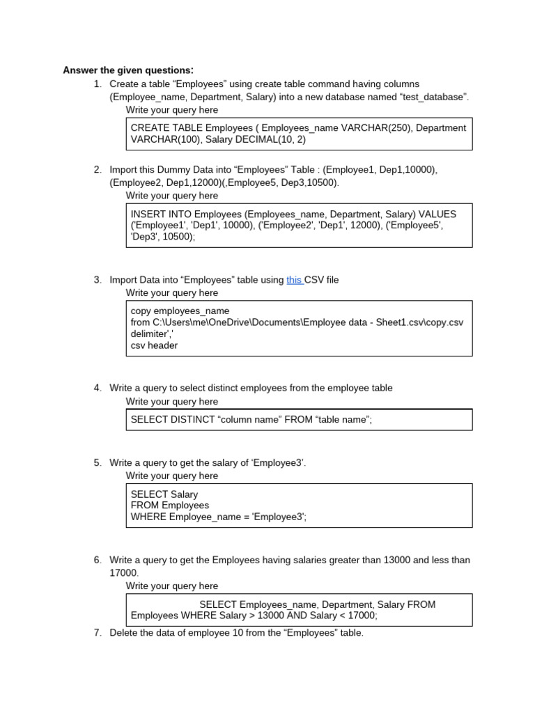 SQL Queries for Employee Database Management | PDF
