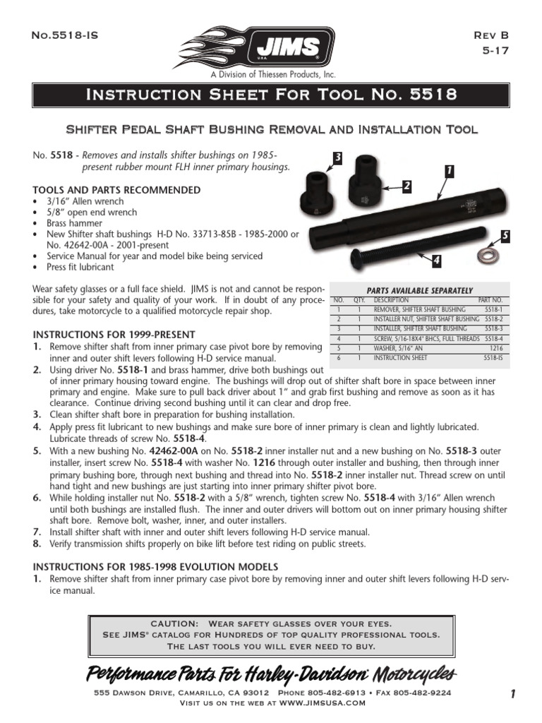JIMS 5518 Instructions | PDF | Manual Transmission | Screw