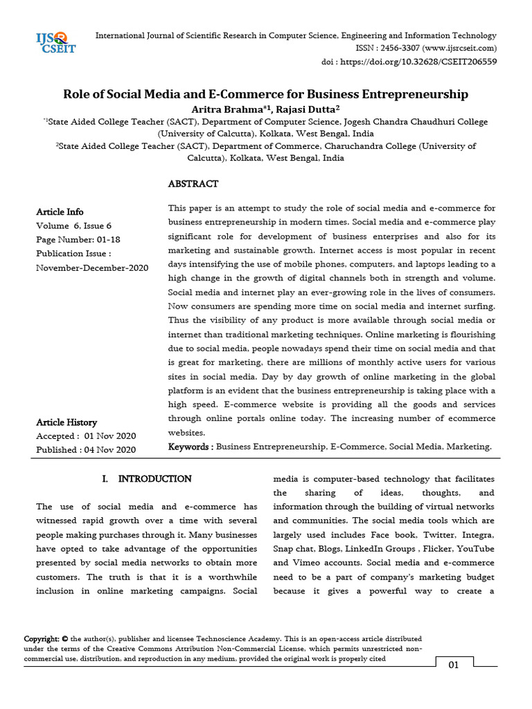Role of Social Media and E-Commerce For Business E | PDF | Online ...