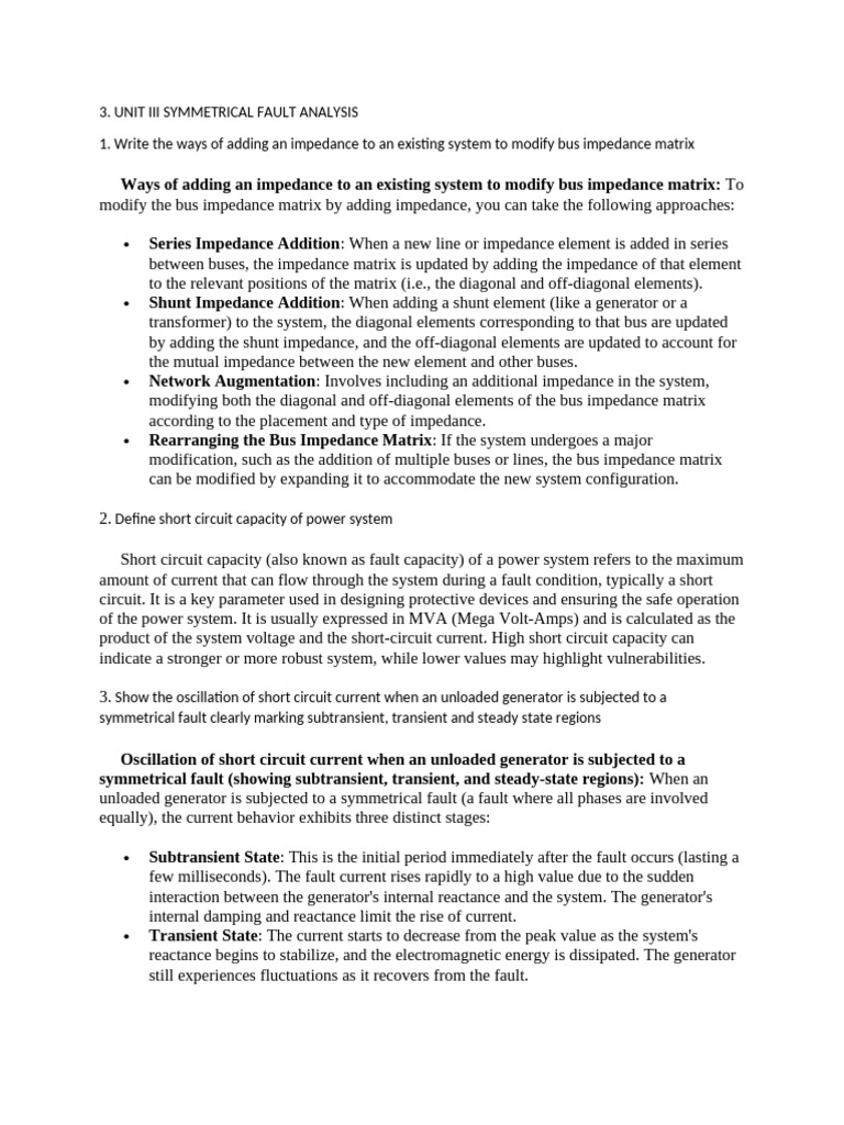 3.unit Iii Symmetrical Fault Analysis | PDF | Electrical Impedance | Steady State
