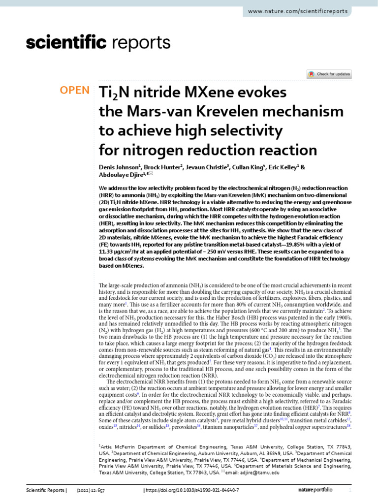 Ti2N MX | PDF | Catalysis | Chemical Reactions