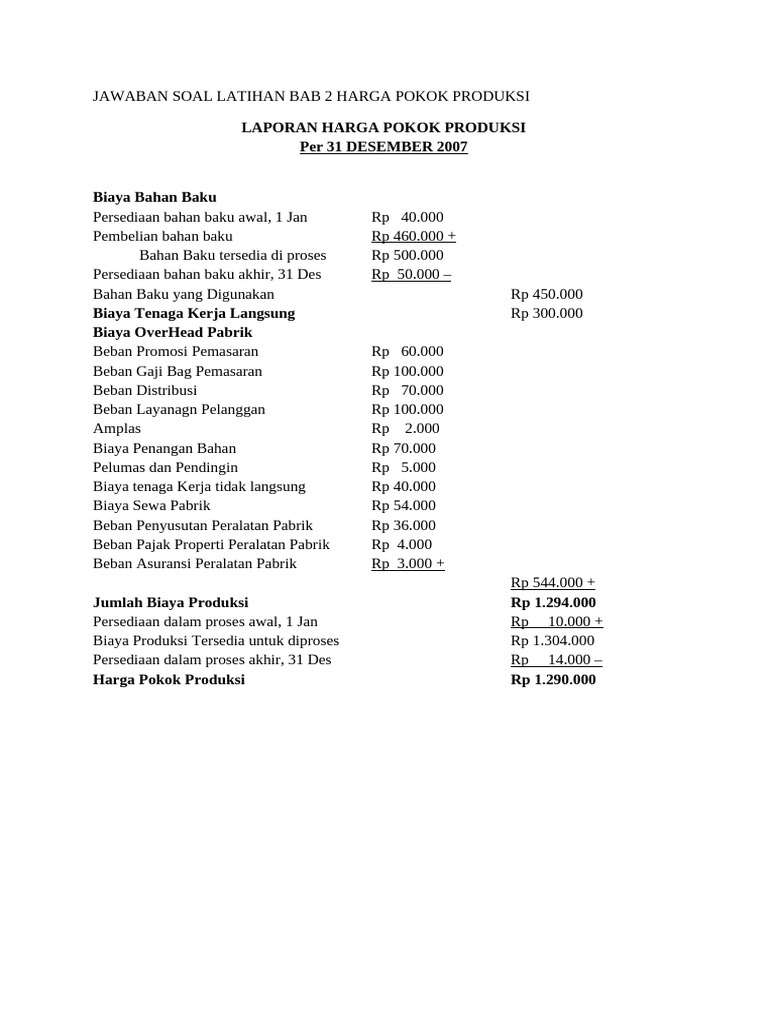 Jawaban Soal Latihan Bab 2 Harga Pokok Produksi | PDF