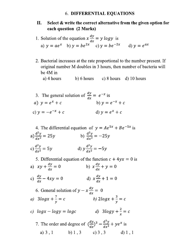 6.differential Equation Question Bank For Practice | PDF
