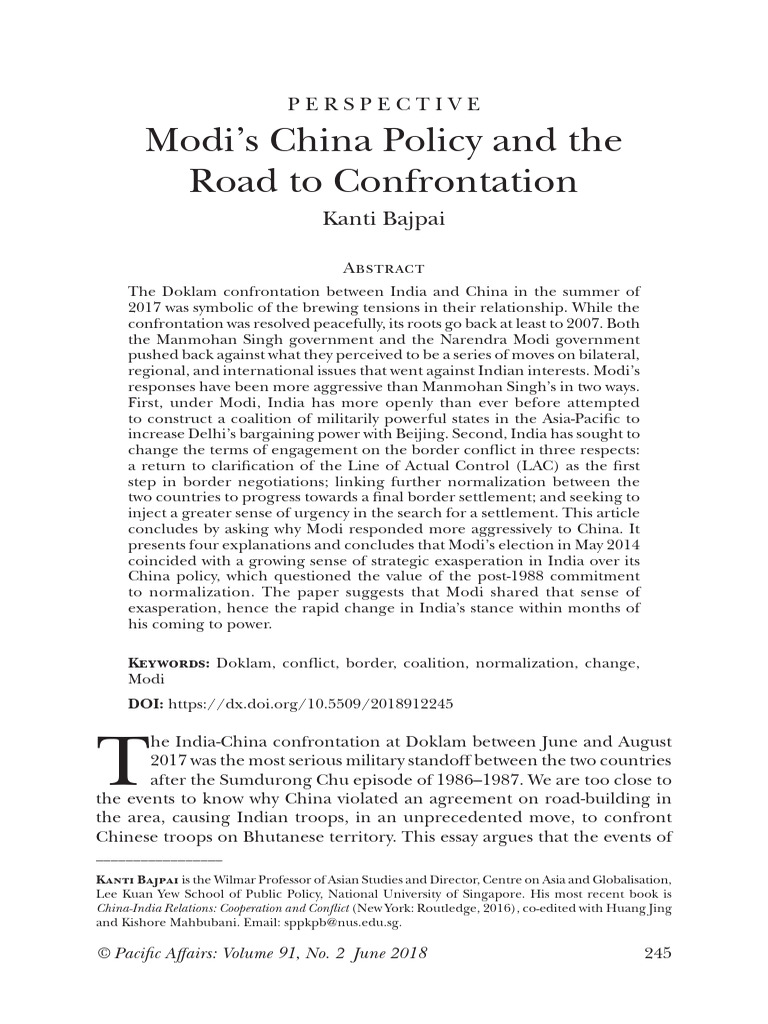 Bajpai Modi China Policy and The Road To Confrontation | PDF | Narendra Modi | International ...