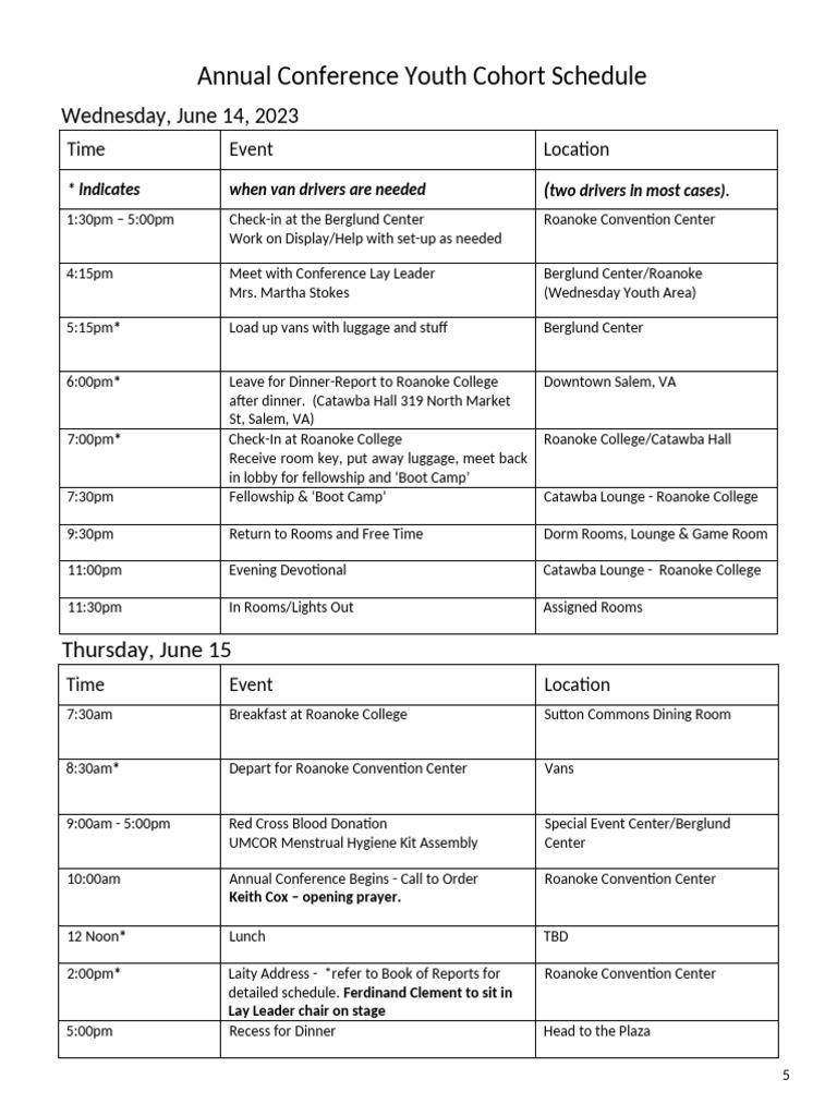 AC Schedule for Packet | PDF