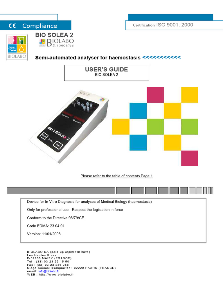 BIO-SOLEA 2 Haemostasis Analyzer Guide | PDF | Calibration ...