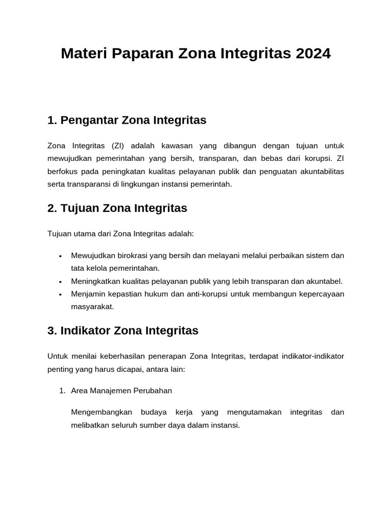 Materi Paparan Zona Integritas 2024 | PDF