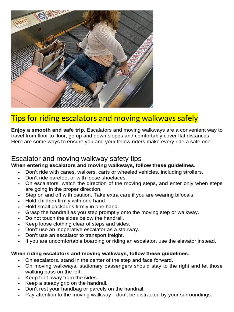 Tips For Riding Escalators and Moving Walkways Safely | PDF