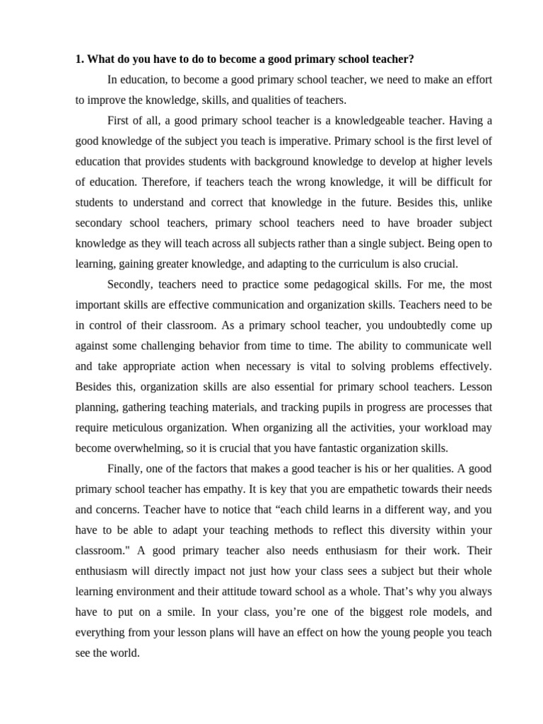 Essential Qualities of a Primary Teacher | PDF | Teachers | Schools