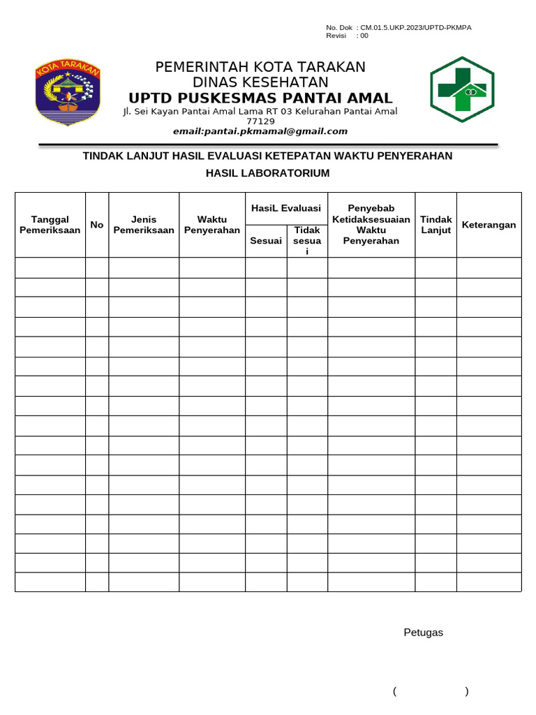 CM 01 02 Lab Form Evaluasi Dan Tindak Lanjut Laboratorium | PDF