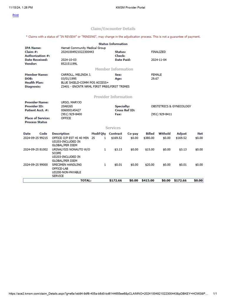 1219994_EOBDE-AR_HCMG-CARROLL-09-25-2024-EOB DENIED | PDF | Health Care | Medicine