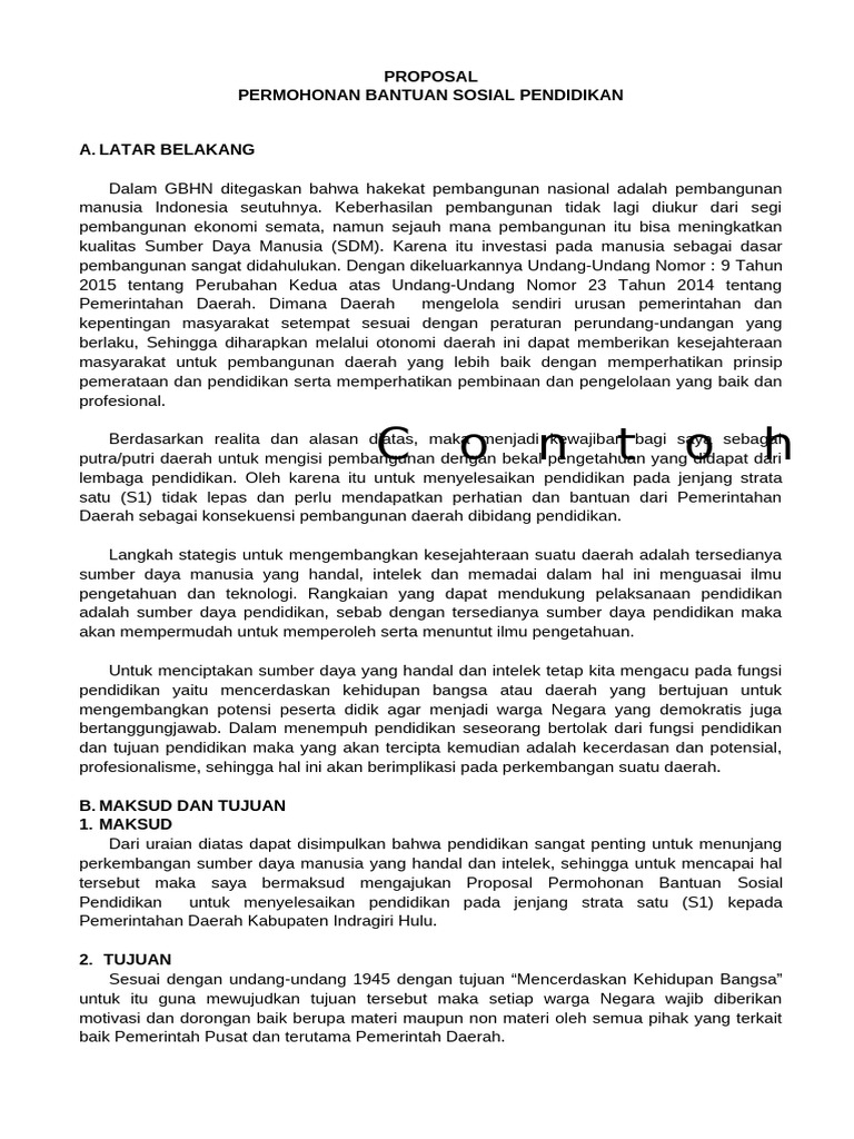Contoh Proposal Bansos Pendidikan | PDF