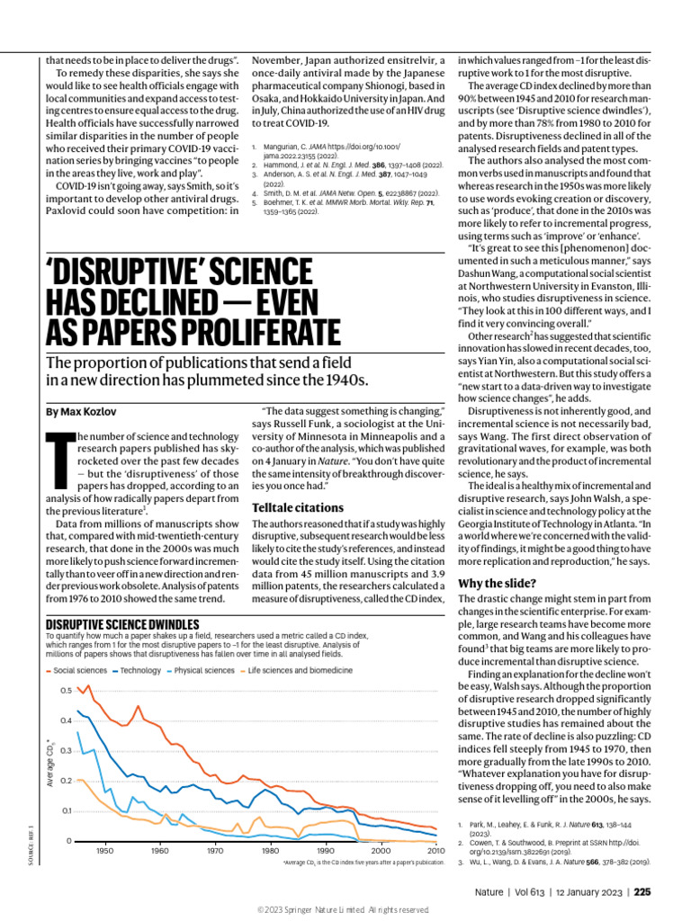 Disrupted Science Has Declined and No One Knows - 04012023 | PDF | Science