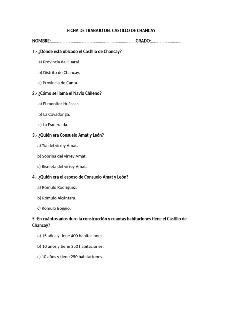 Ficha de Trabajo Del Castillo de Chancay | PDF