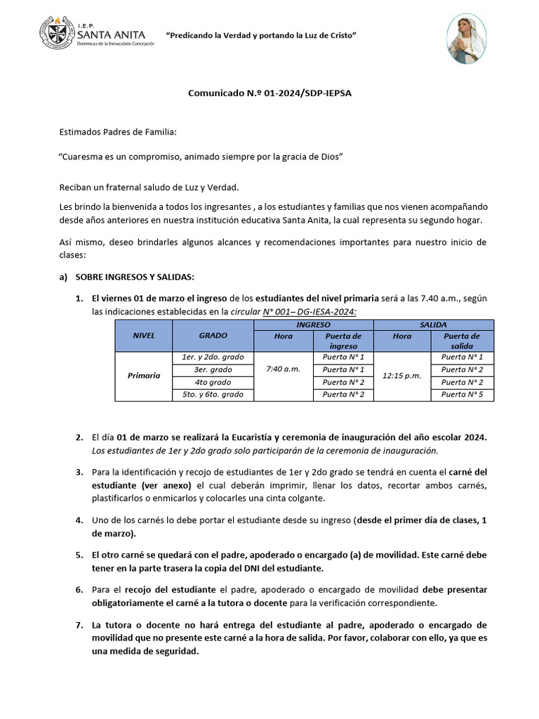 Comunicado N01 SDP 2024 1 | PDF