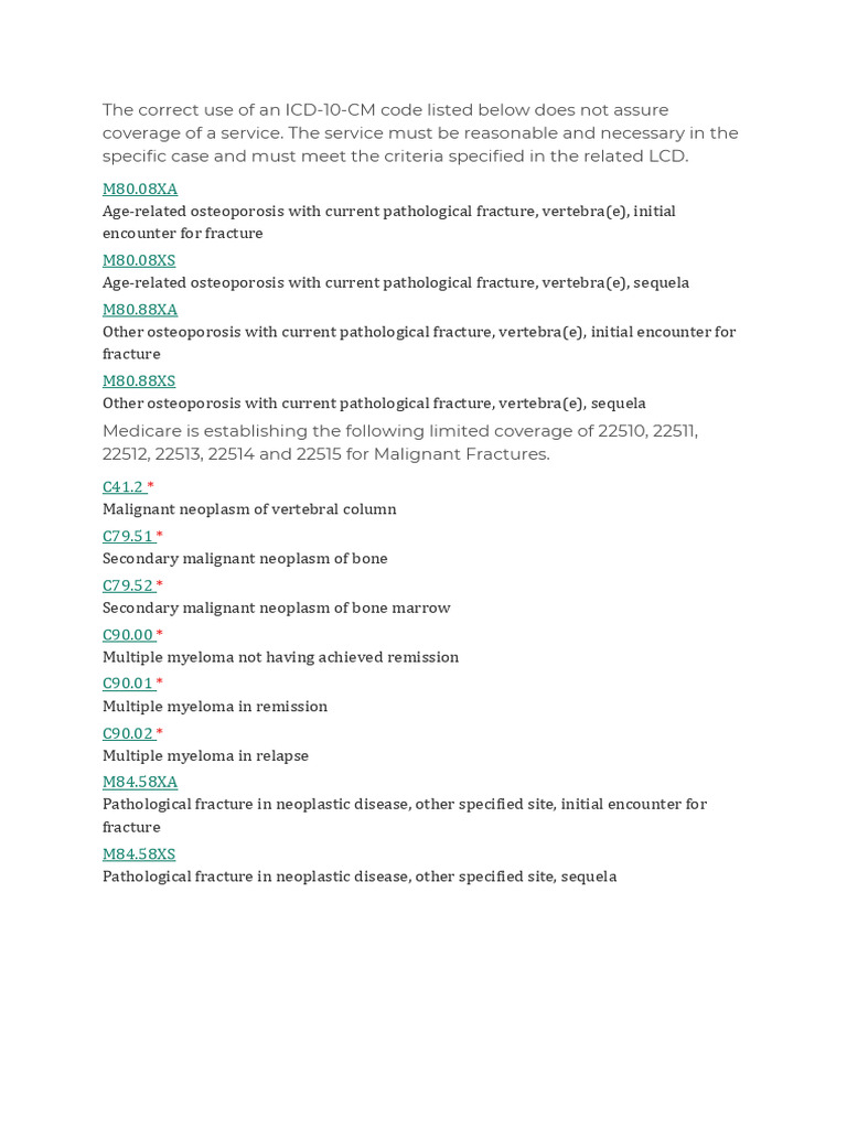 Accepted Codes For Verterbral Augmention | PDF