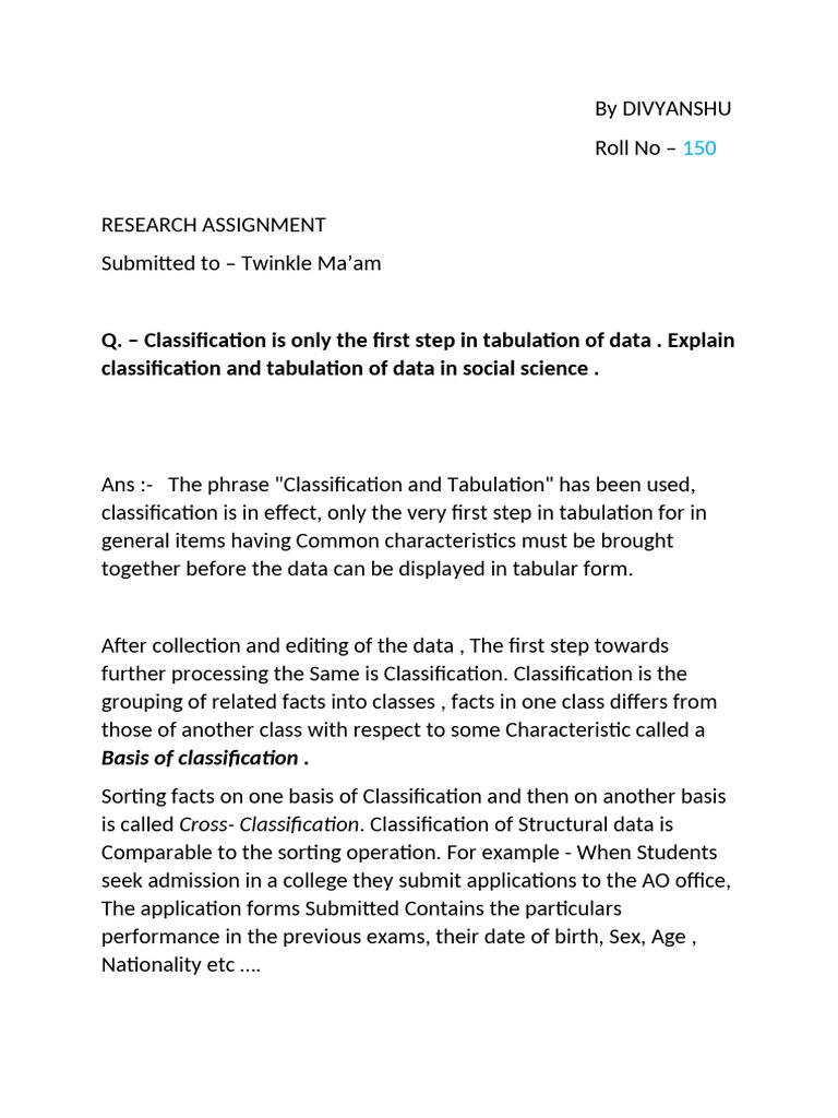 Twinkle Mam Research Assignment | PDF