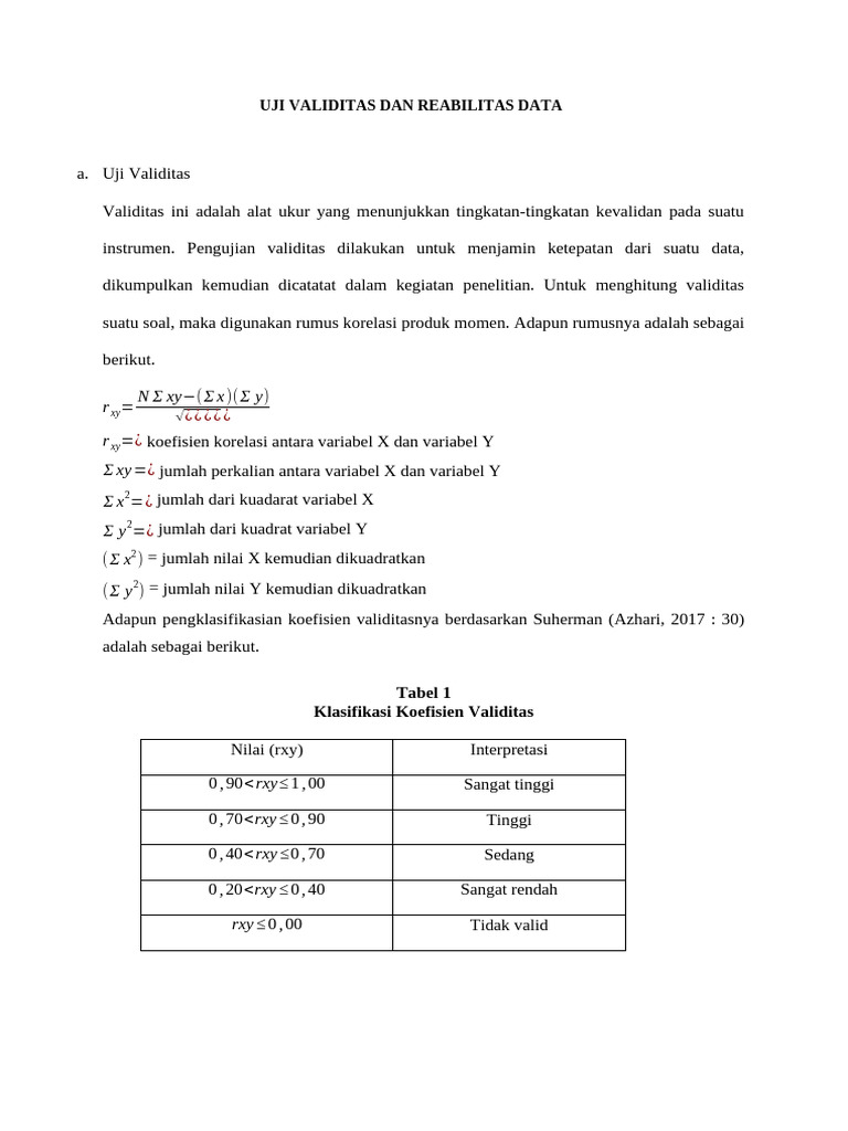 Uji Validitas Dan Reabilitas Data | PDF