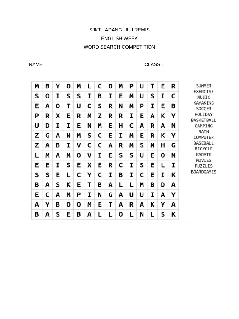 Word Search Year 5 | PDF