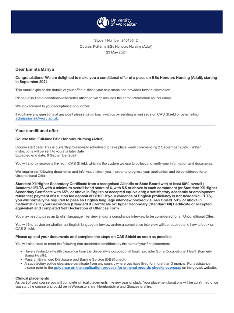 Conditional Offer | PDF | Fee