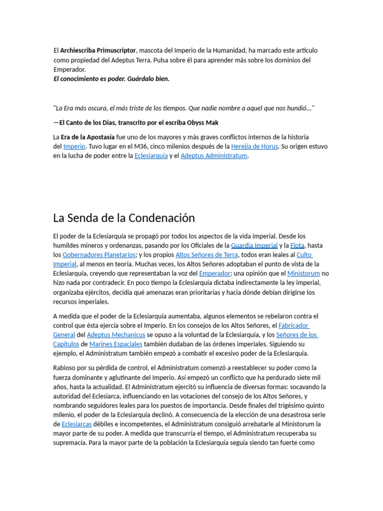 Conflicto entre Eclesiarquía y Administratum | PDF