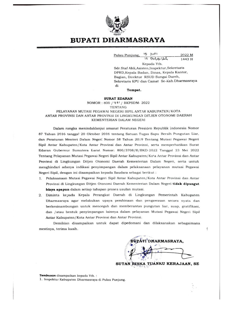 PELAYANAN MUTASI PNS ANTAR KAB - Dan KOTA | PDF