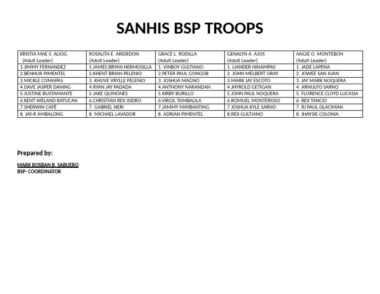 SANHIS BSP Troops Roster | PDF