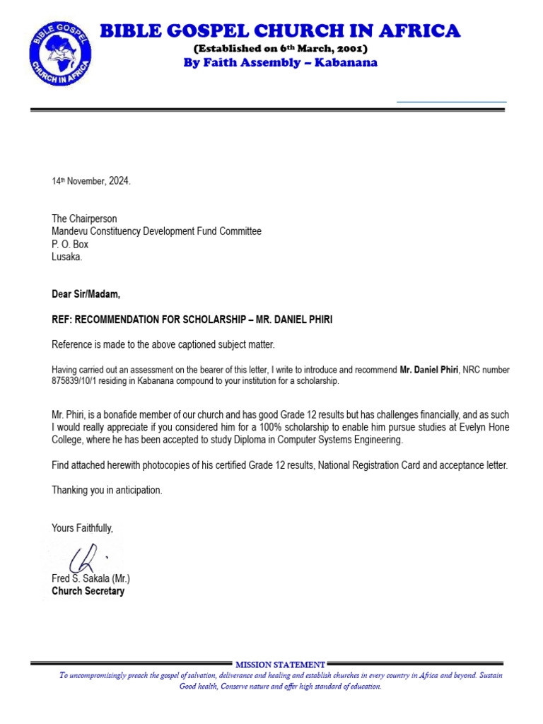 Recommendation For Daniel Phiri Jr. | PDF