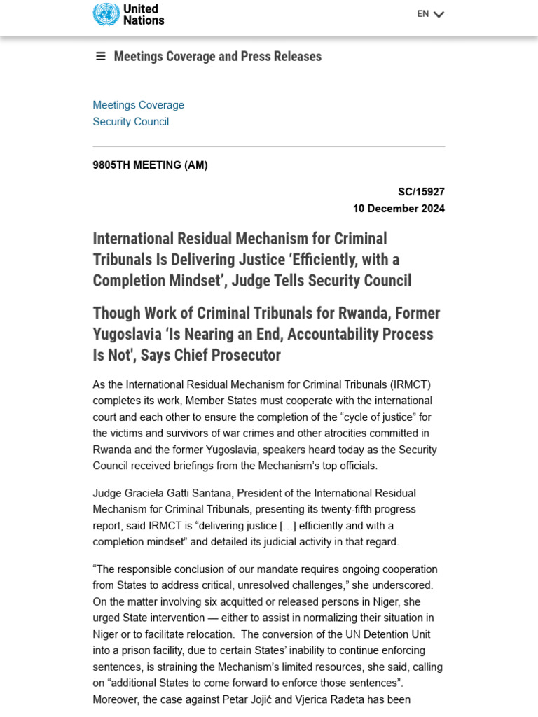 International Residual Mechanism for Criminal Tribunals Is Delivering ... International Residual Mechanism for Criminal Tribunals Is Delivering ...