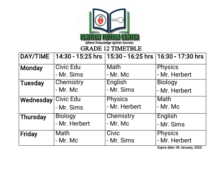 Grade 12 Timetable Overview | PDF