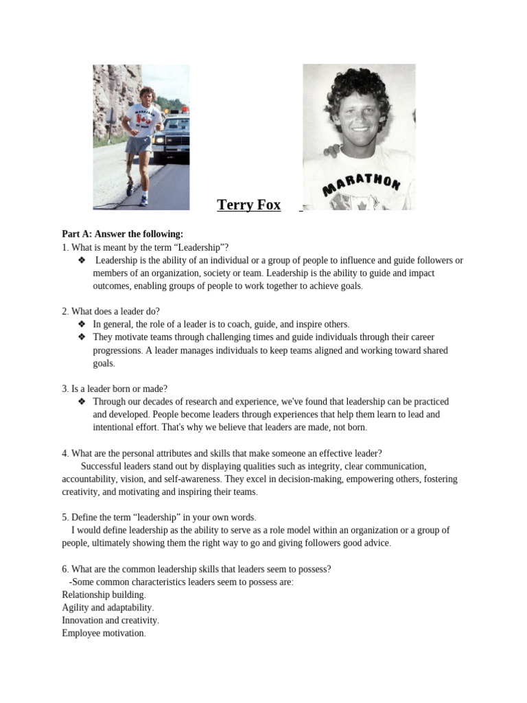 Michel's Terry Fox Assignment | PDF | Leadership | Human Communication