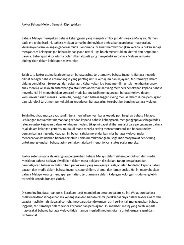 Faktor Bahasa Melayu Semakin Dipinggirkan | PDF