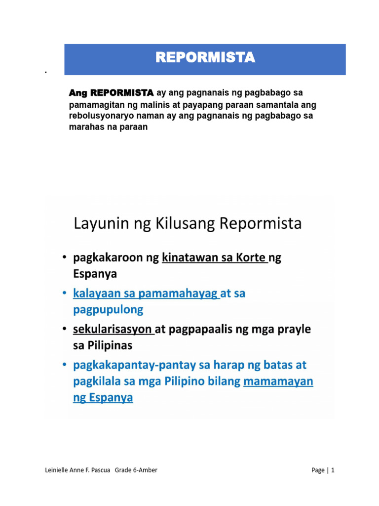 Mga Repormista NG Pilipinas | PDF