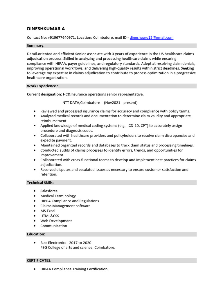 Dinesh A - CV | PDF