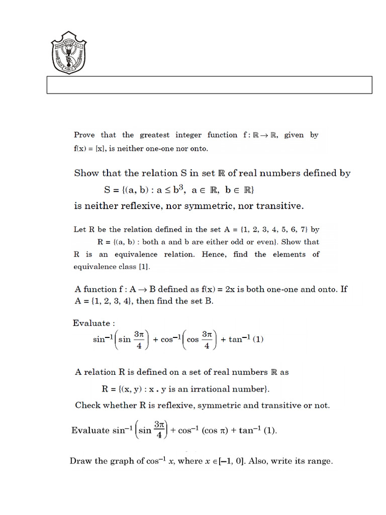 Relation & Function, Inverse Trig | PDF