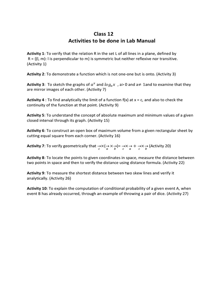 Class 12 Maths Practical Activities | PDF
