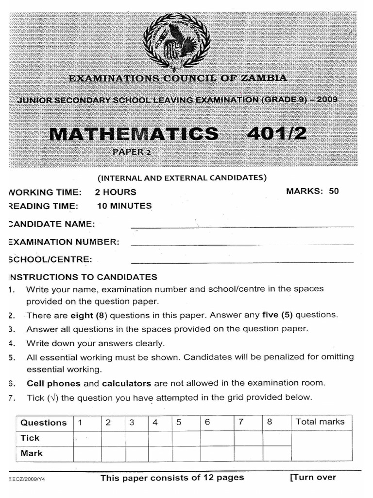 2009 Mathematics Paper 2 Past Paper | PDF